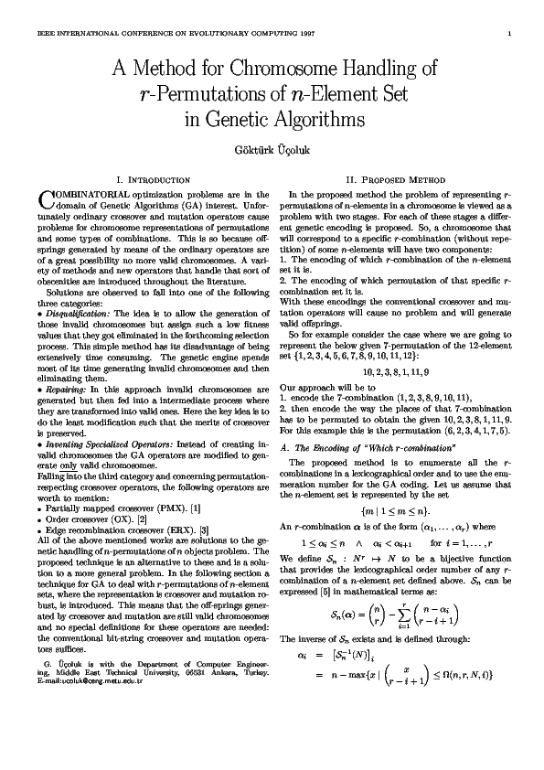 (PDF) A method for chromosome handling of r-permutations of n-element set in genetic algorithms
