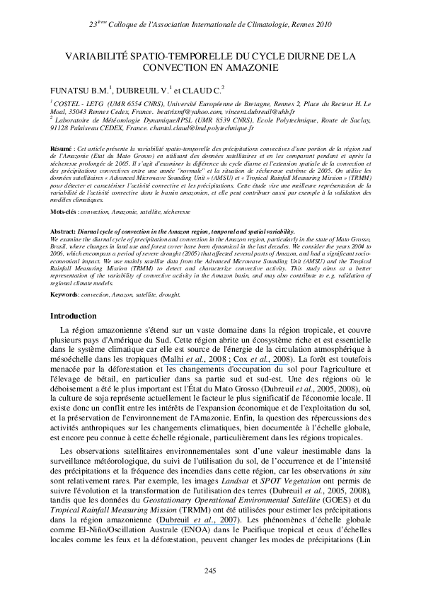 (PDF) Variabilite Spatio-Temporelle Du Cycle Diurne De La Convection en ...