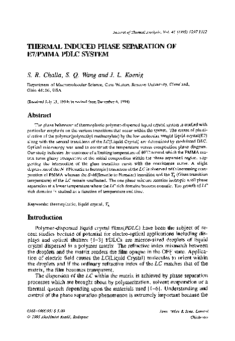 (PDF) Thermal induced phase separation of E7/PMMA PDLC system