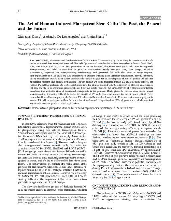 (PDF) Human Induced Pluripotent Stem Cells: The Past, Present, and Future