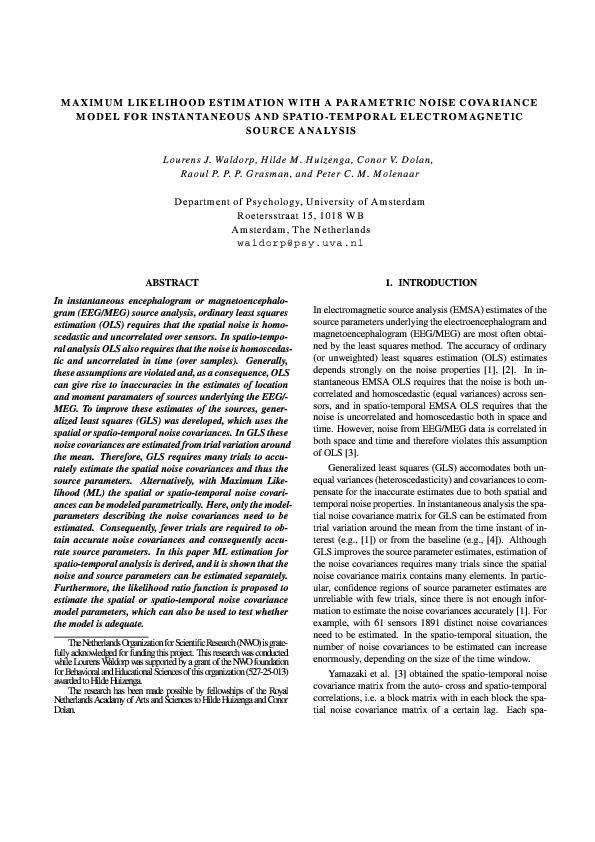 (PDF) Maximum likelihood estimation with a parametric noise covariance model for instantaneous ...