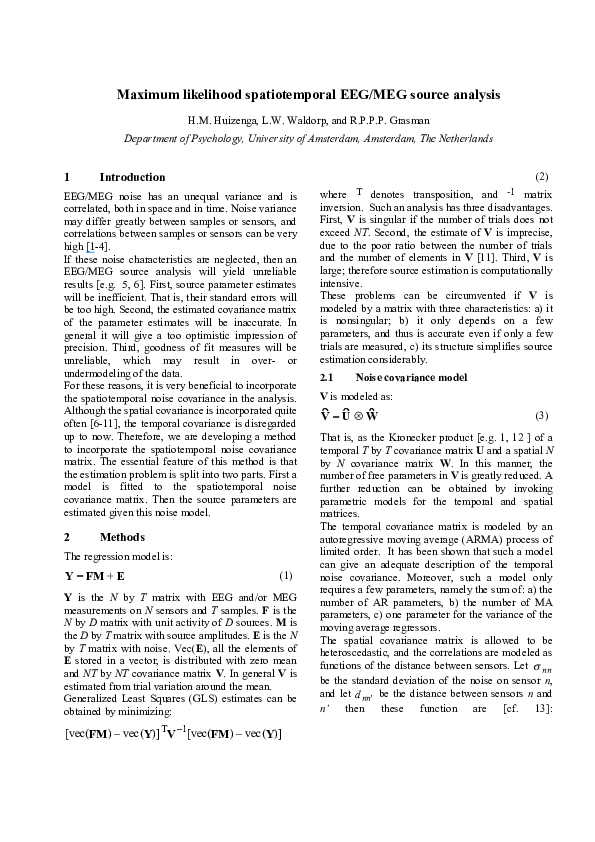 (PDF) Maximum likelihood spatiotemporal EEG/MEG source analysis