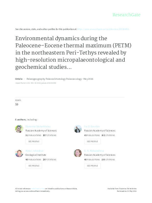 (PDF) Environmental dynamics during the Paleocene–Eocene thermal ...