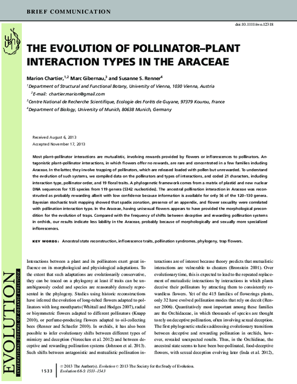 THE EVOLUTION OF POLLINATOR-PLANT INTERACTION TYPES IN THE ARACEAE