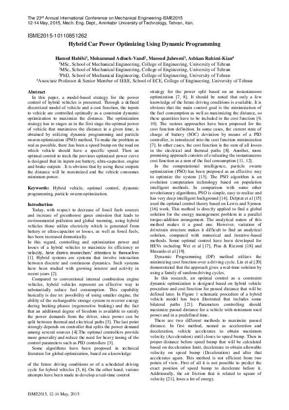 (PDF) Dynamic Programming for Hybrid Vehicle Power Optimization