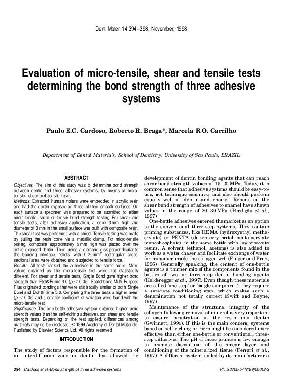 (PDF) Evaluation of micro-tensile, shear and tensile tests determining ...
