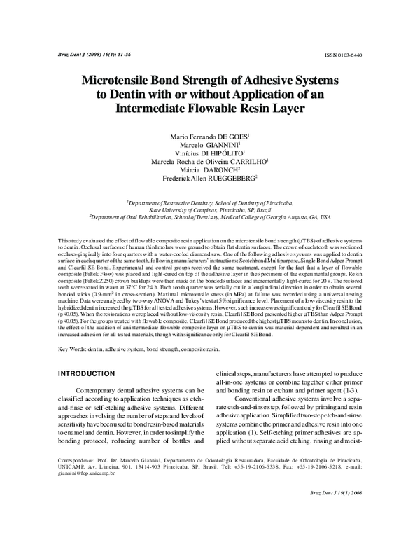 (PDF) Microtensile bond strength of adhesive systems to dentin with or ...
