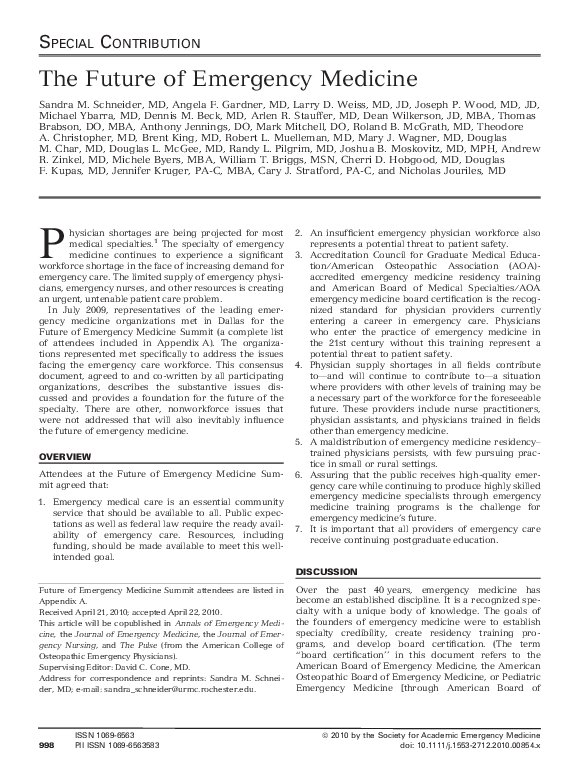 (PDF) The Future of Emergency Medicine