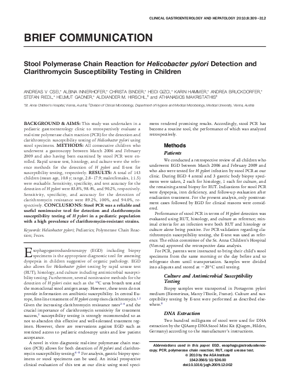 (PDF) Stool Polymerase Chain Reaction for Helicobacter pylori Detection ...
