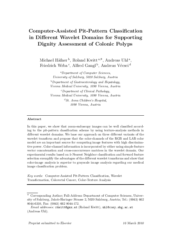 (PDF) Computer-assisted pit-pattern classification in different wavelet domains for supporting ...