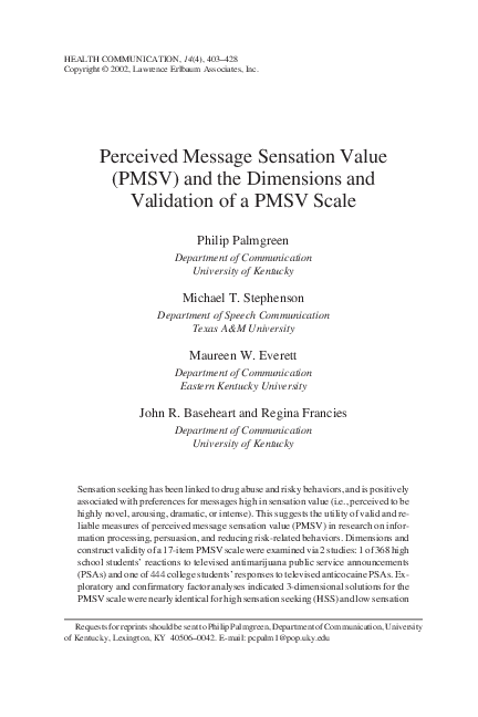 (PDF) Perceived message sensation value (PMSV) and the dimensions and ...