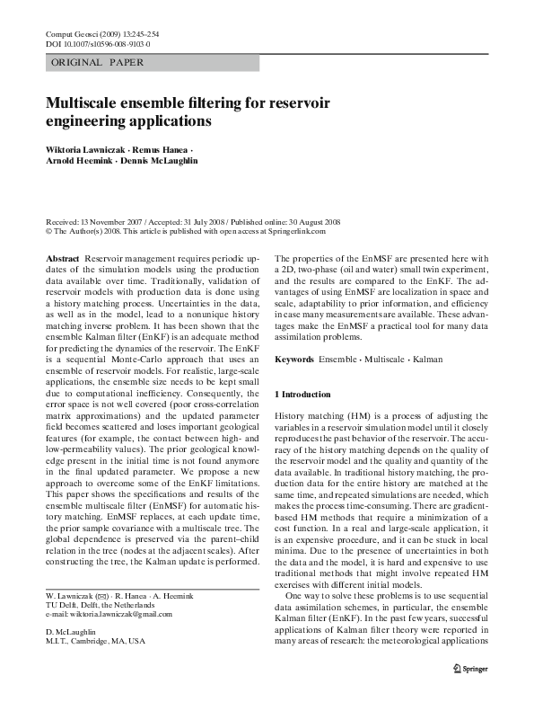 (PDF) Multiscale ensemble filtering for reservoir engineering applications