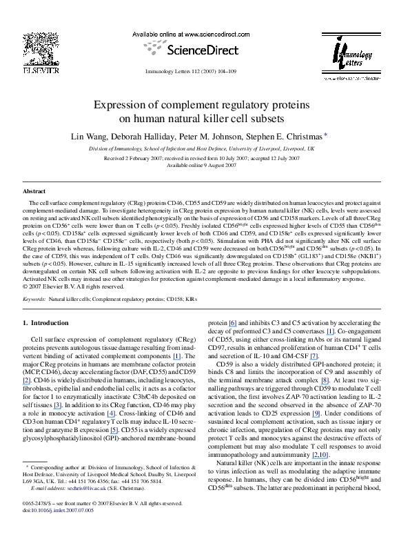 (PDF) Expression of Complement Regulatory Proteins—CD 35, CD 46, CD 55 ...