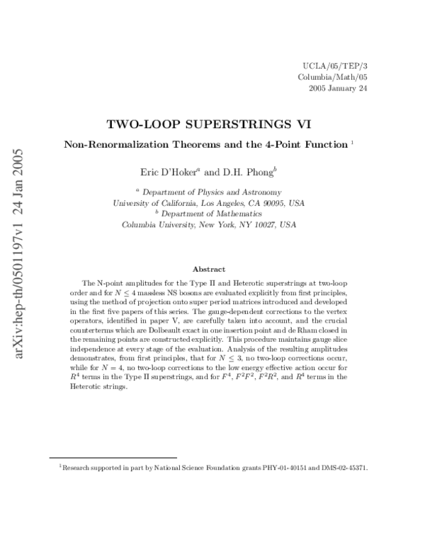 Pdf Two Loop Superstrings Vi Nonrenormalization Theorems And The 4