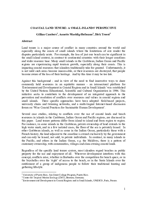 (PDF) 1 COASTAL LAND TENURE: A SMALL-ISLANDS’ PERSPECTIVE