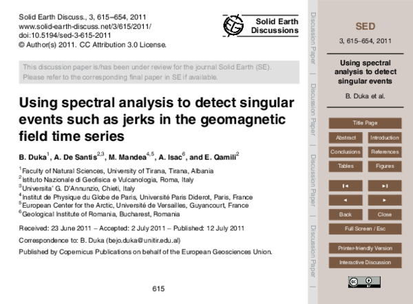 (PDF) Using spectral analysis to detect singular events such as jerks in the geomagnetic field ...