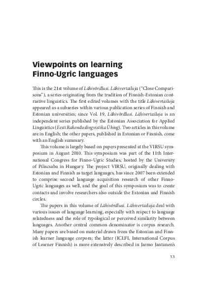 (PDF) Viewpoints on learning Finno-Ugric languages