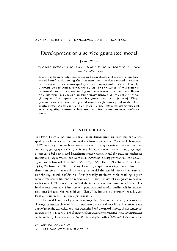 (PDF) Development of a Service Guarantee Model