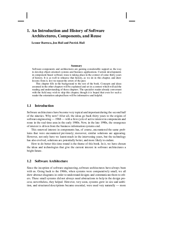 (PDF) 1. An Introduction and History of Software Architectures ...
