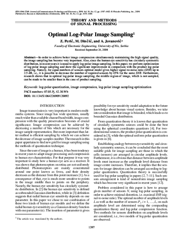 (PDF) Optimal log-polar image sampling | Zoran Perić - Academia.edu