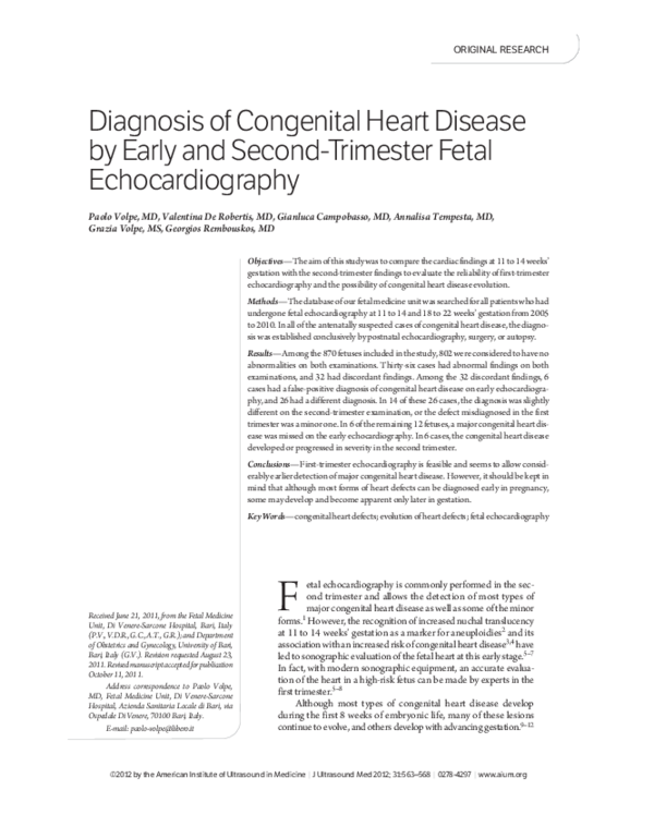(PDF) Diagnosis of congenital heart disease by early and second-trimester fetal echocardiography ...
