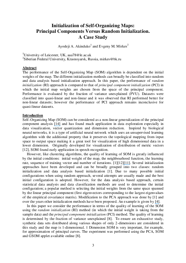 Pdf Initialization Of Self Organizing Maps Principal Components Versus Random Initialization