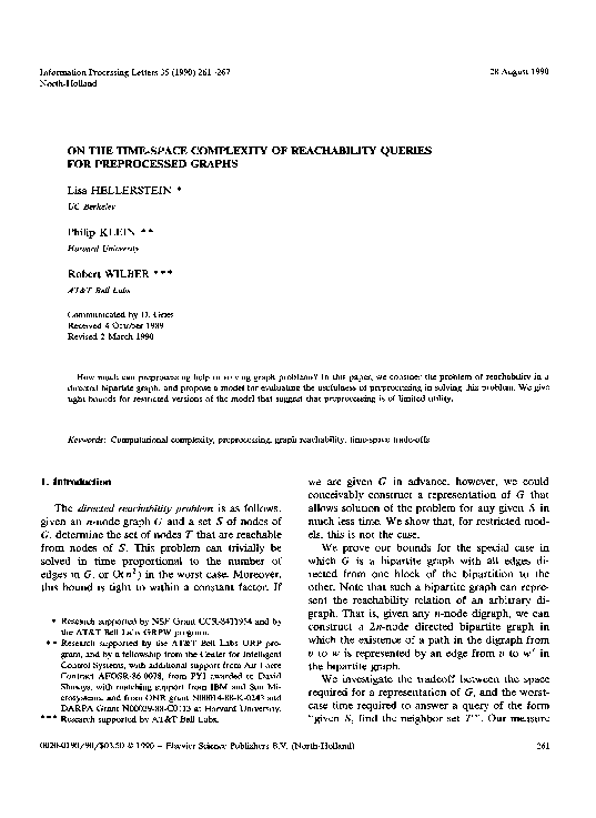 (PDF) On the Time-Space Complexity of Reachability Queries for Preprocessed Graphs