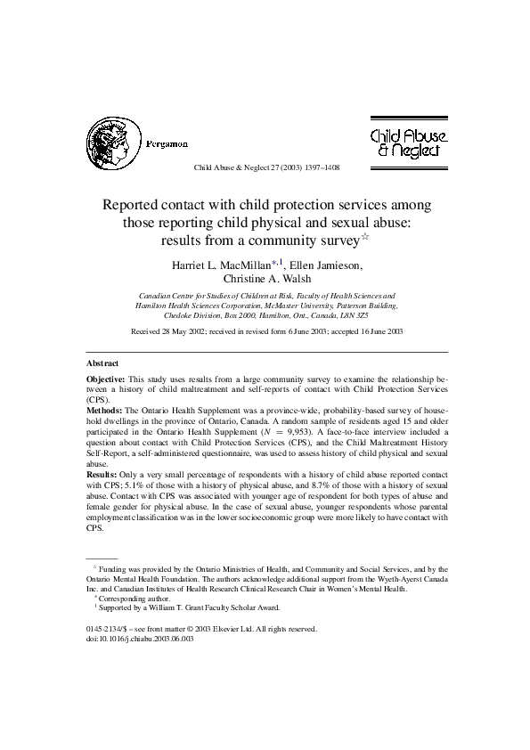 (PDF) Reported contact with child protection services among those ...