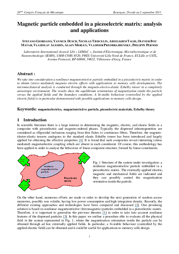 (PDF) Magnetic particle embedded in a piezoelectric matrix: analysis ...