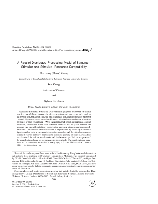 (PDF) A Parallel Distributed Processing Model of Stimulus–Stimulus and Stimulus–Response ...