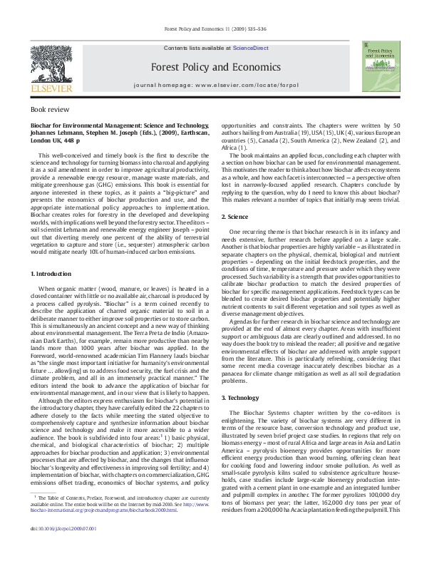 (PDF) Johannes Lehmann and Stephen M. Joseph, Editors, Biochar for ...