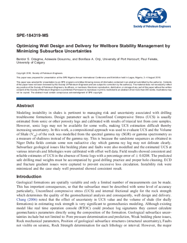 (PDF) SPE-184319-MS Optimizing Well Design and Delivery for Wellbore ...