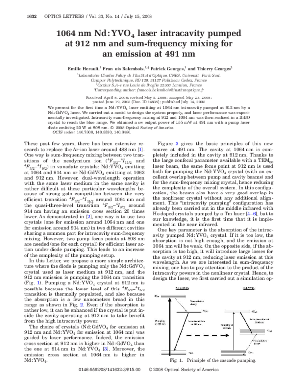 (PDF) 1064 nm Nd:YVO_4 laser intracavity pumped at 912 nm and sum ...