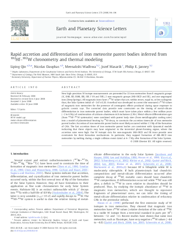 (PDF) Iron Meteorite Accretion and Differentiation