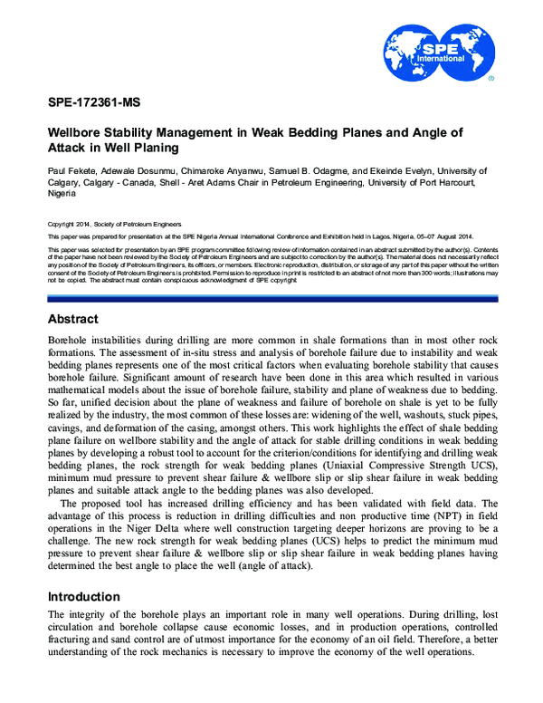 (PDF) SPE-172361-MS Wellbore Stability Management in Weak Bedding ...