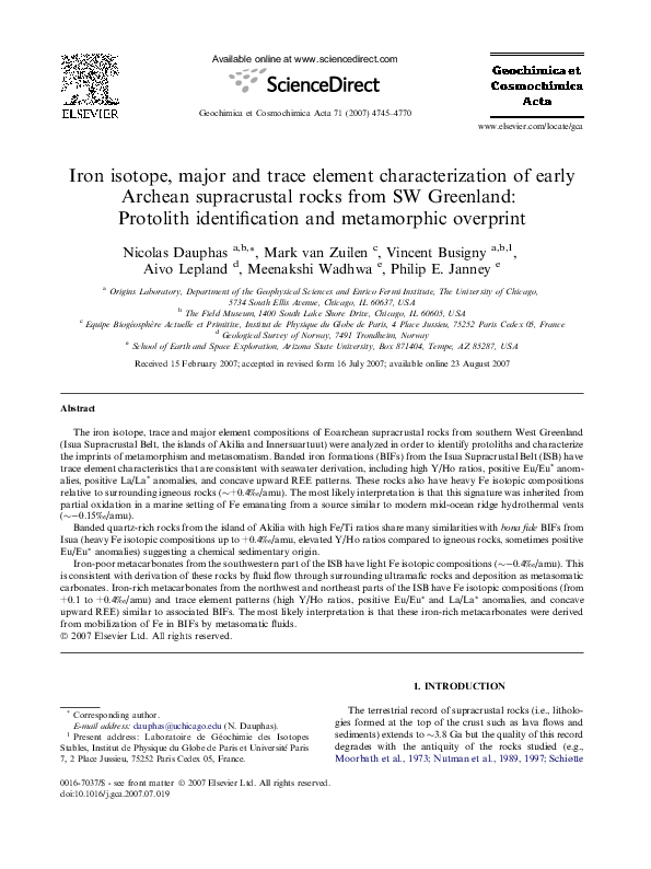 (PDF) Iron isotope, major and trace element characterization of early ...