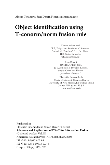 (PDF) Object identification using T-conorm/norm fusion rule