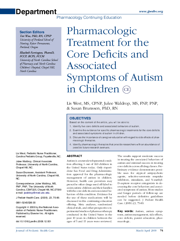 (PDF) Pharmacologic Treatment for the Core Deficits and Associated ...