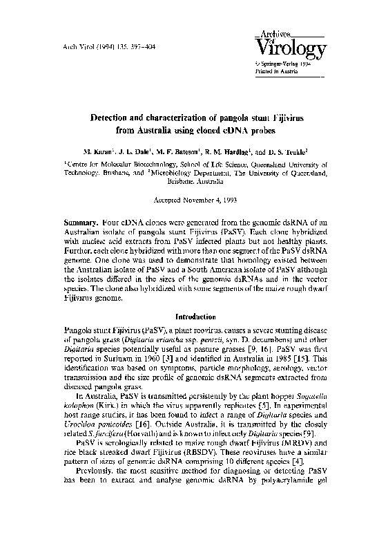 (PDF) Detection and characterization of pangola stunt Fijivirus from ...