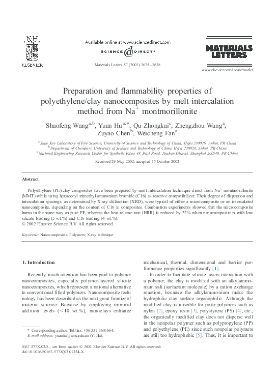 (PDF) Preparation and flammability properties of polyethylene/clay ...