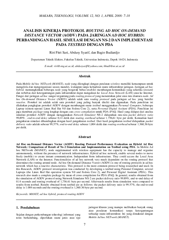 (PDF) Analisis Kinerja Protokol Routing Ad Hoc On-Demand Distance ...
