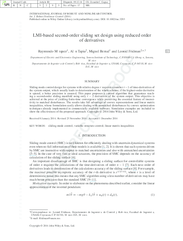(PDF) LMI-based second-order sliding set design using reduced order of derivatives