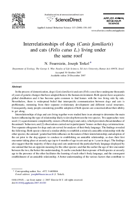 (PDF) Interrelationships of dogs ( Canis familiaris) and cats ( Felis ...