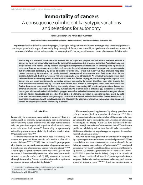 (PDF) Immortality of cancers: A consequence of inherent karyotypic ...