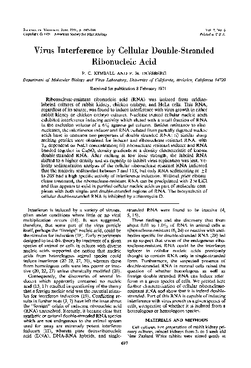 (PDF) Virus interference by cellular double-stranded ribonucleic acid