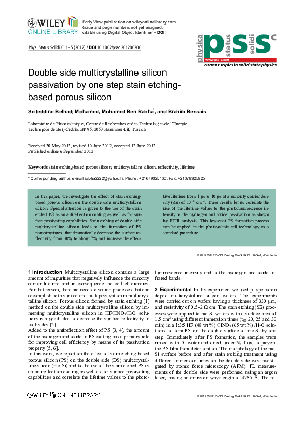 (PDF) Double side multicrystalline silicon passivation by one step ...