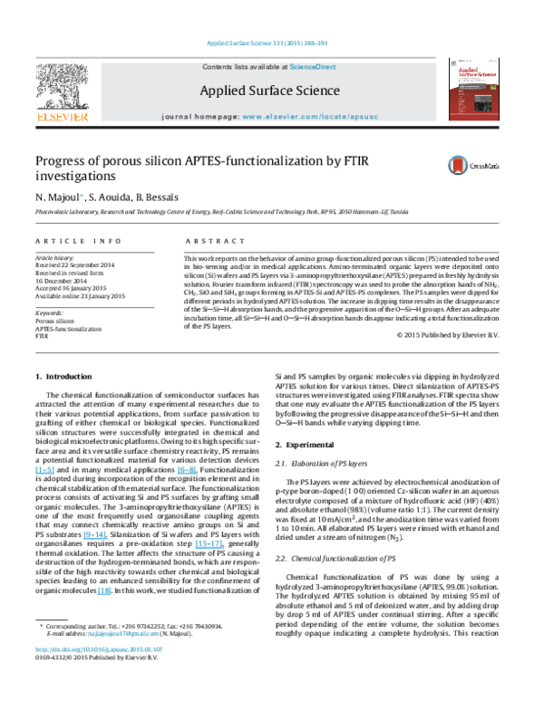 (PDF) Progress of Porous Silicon Aptes-Functionalization by Ftir ...