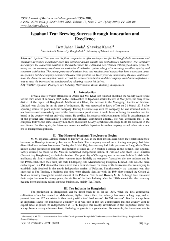 (PDF) Ispahani Tea: Brewing Success through Innovation and Excellence