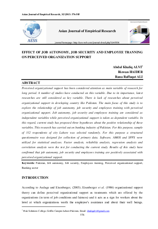 (PDF) EFFECT OF JOB AUTONOMY, JOB SECURITY AND EMPLOYEE TRAINING ON ...