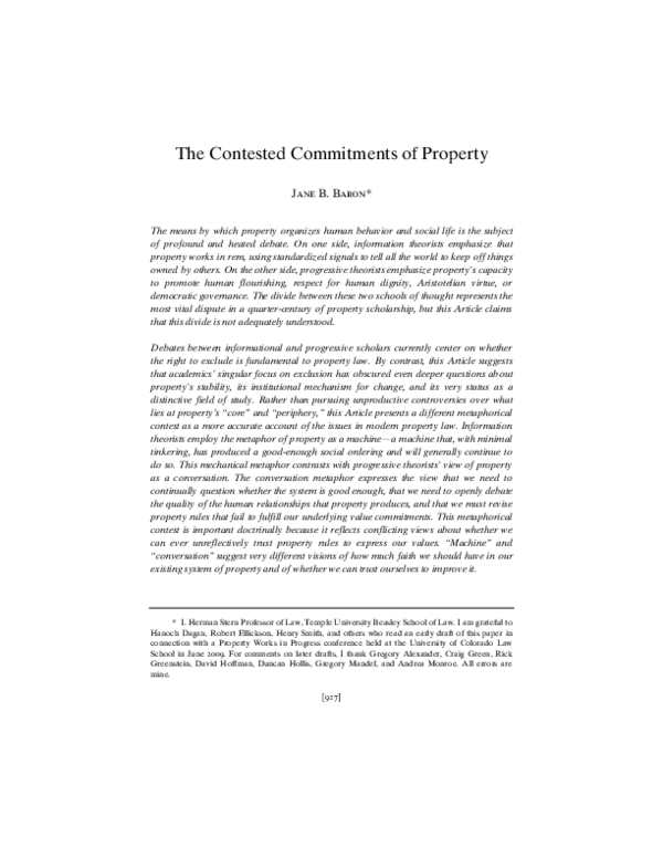 (PDF) The Contested Commitments of Property